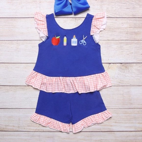 Matching Sets | Boutique Back To School Embroidered Tunic Girls Shorts ...